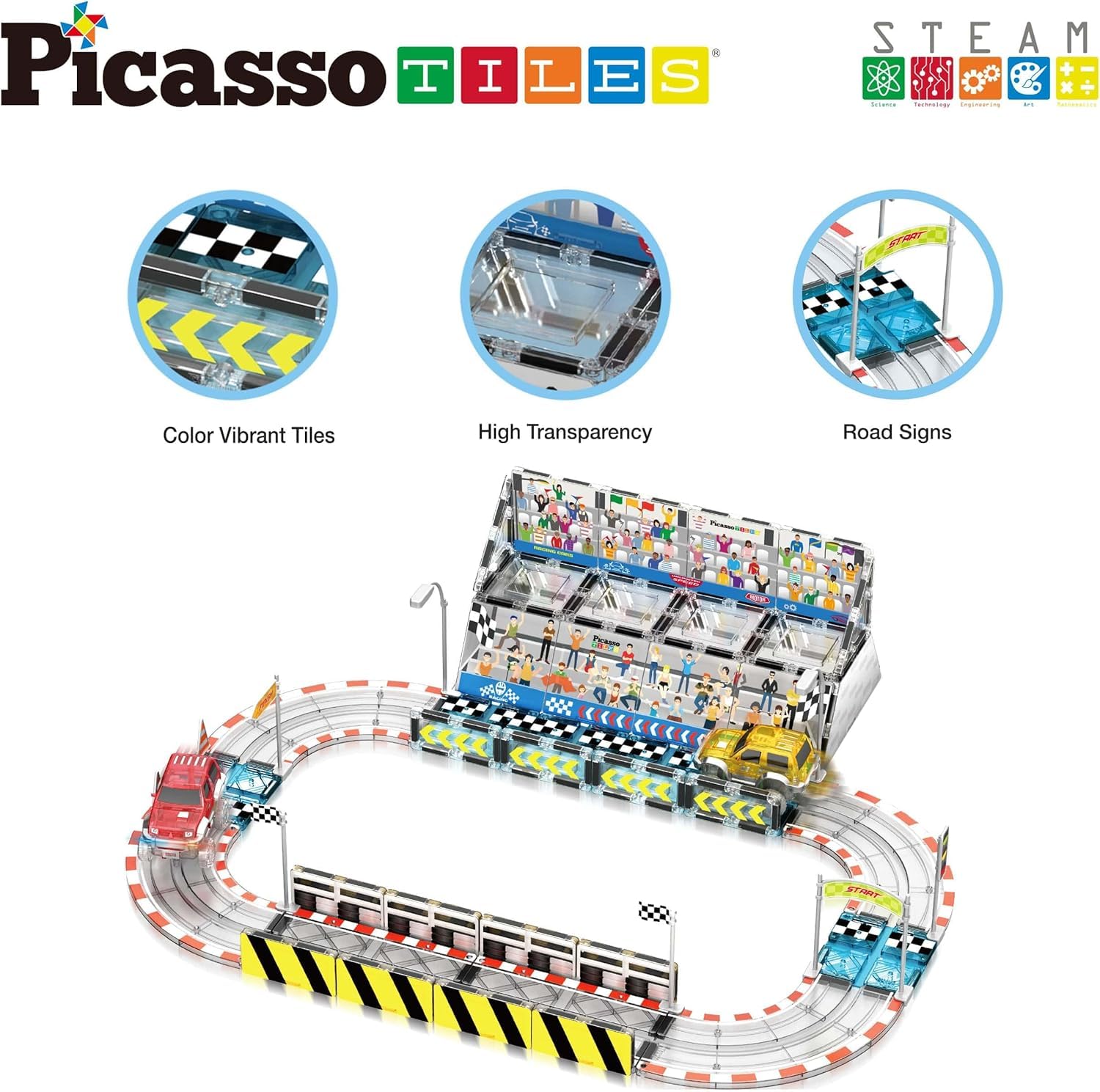 Snapklik.com : PicassoTiles Magnetic Tile Race Car Track Building Set
