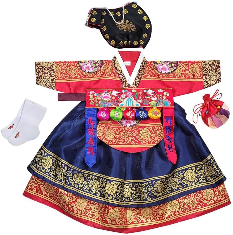 Amazon.com: Korean hanbok Baby Girl 1st Birthday Party Gold Print 1 Age ...