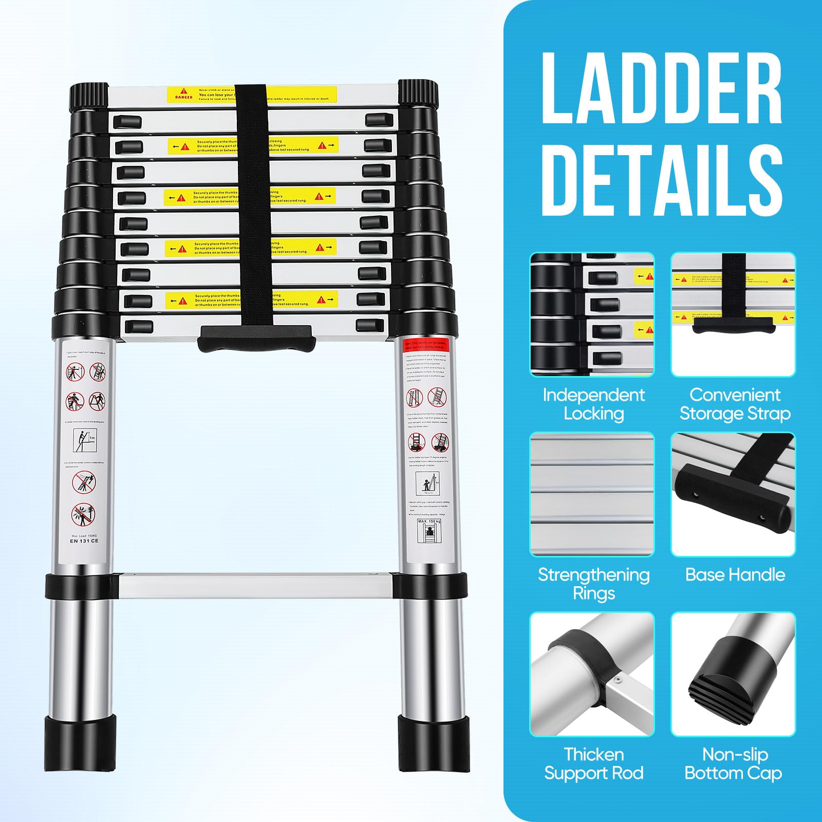 Folding Loft Ladder 10FT Telescoping Ladder - With 330lbs Capacity For ...