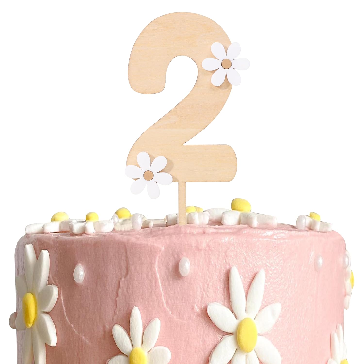 Wooden Daisy Two Birthday Cake Topper - Two Years Old/2nd Birthday ...