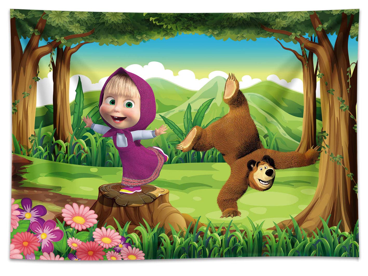 Dost Polyester Masha and The Bear Party Photography Backdrop Woodland ...