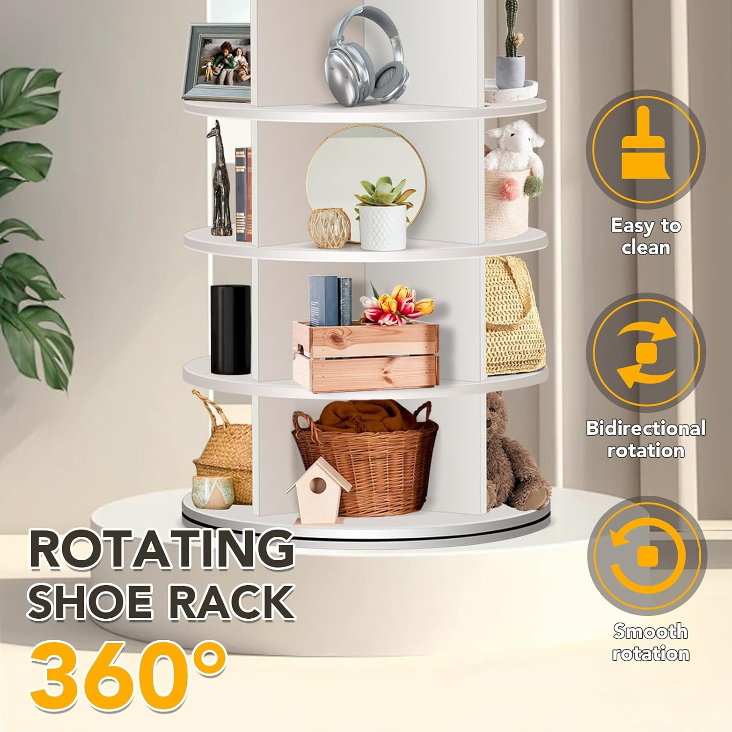 7 Tier Rotating Shoe Rack, 360° Revolving Free Standing Shoe Organizer ...