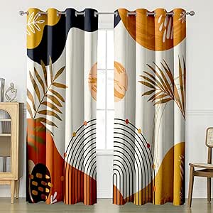 Amazon.com: Boho Blackout Curtains for Bedroom 84 inch Long 2 Panels Mid Century Abstract Black ...