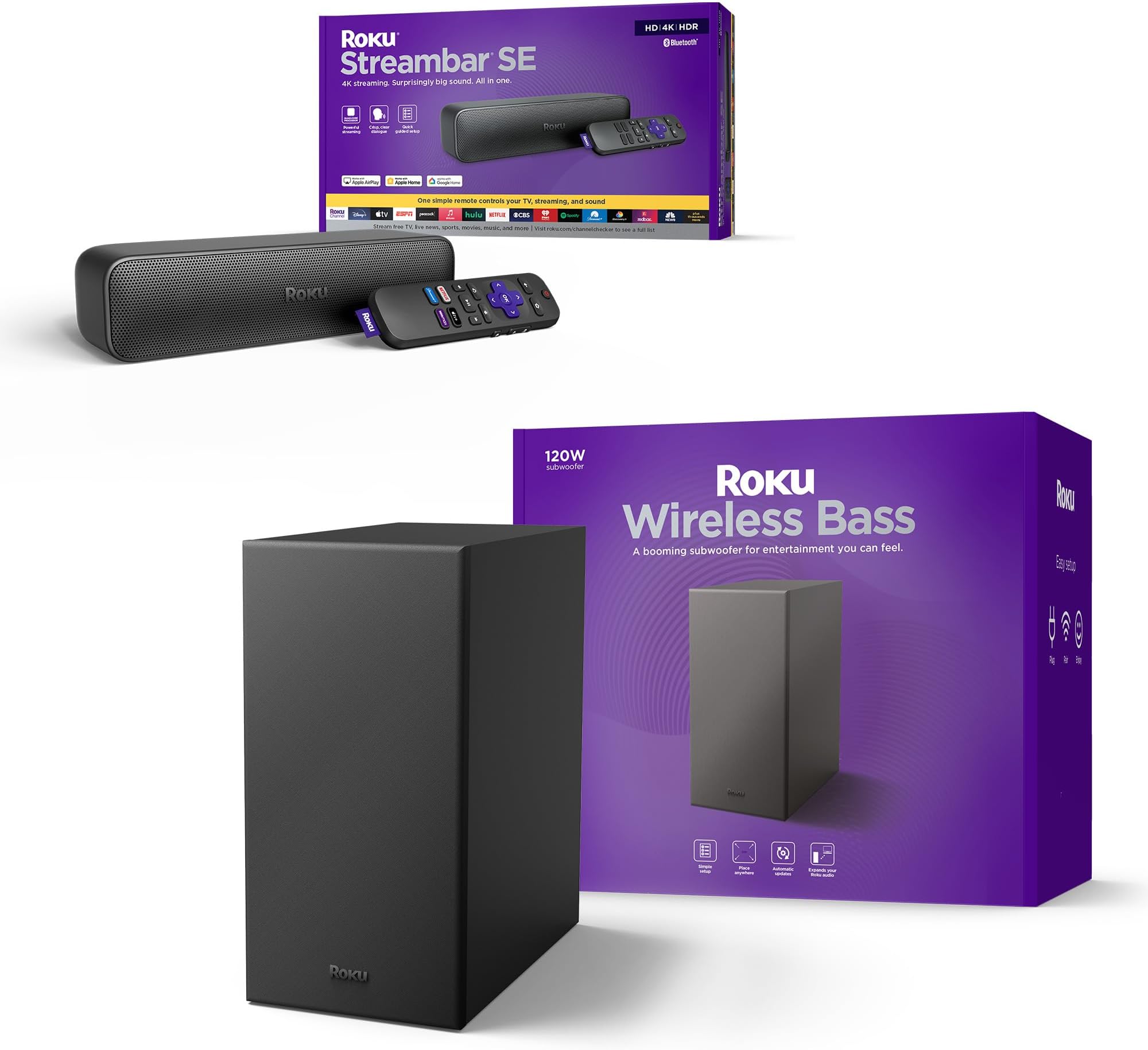 Amazon.com: Roku 4K HDR Streambar SE & Wireless Bass Bundle - RokuTV ...