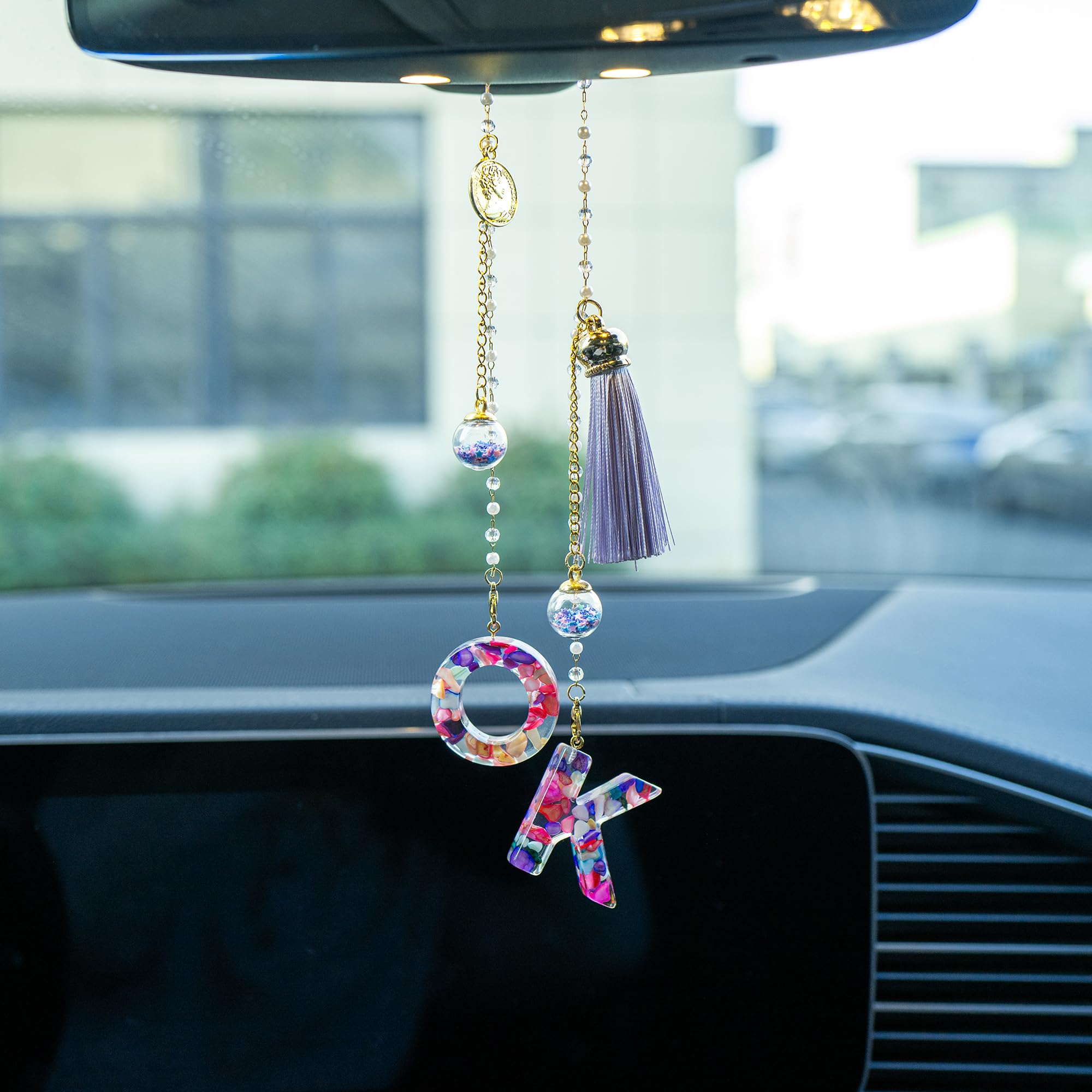 Amazon.com: Initial Letter Ornaments Car Mirror Hanging Accessorries ...