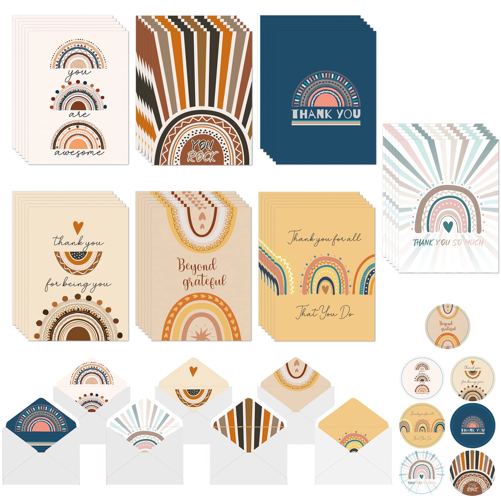 Buy GOGOBAY 35 Boho Thank You Cards,Rainbow Employee Appreciation Cards ...