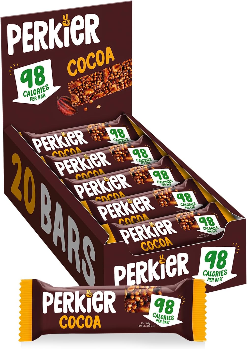 Perkier Cocoa Low Calorie Snack Bars (20 Pack) – Vegan – Gluten Free ...