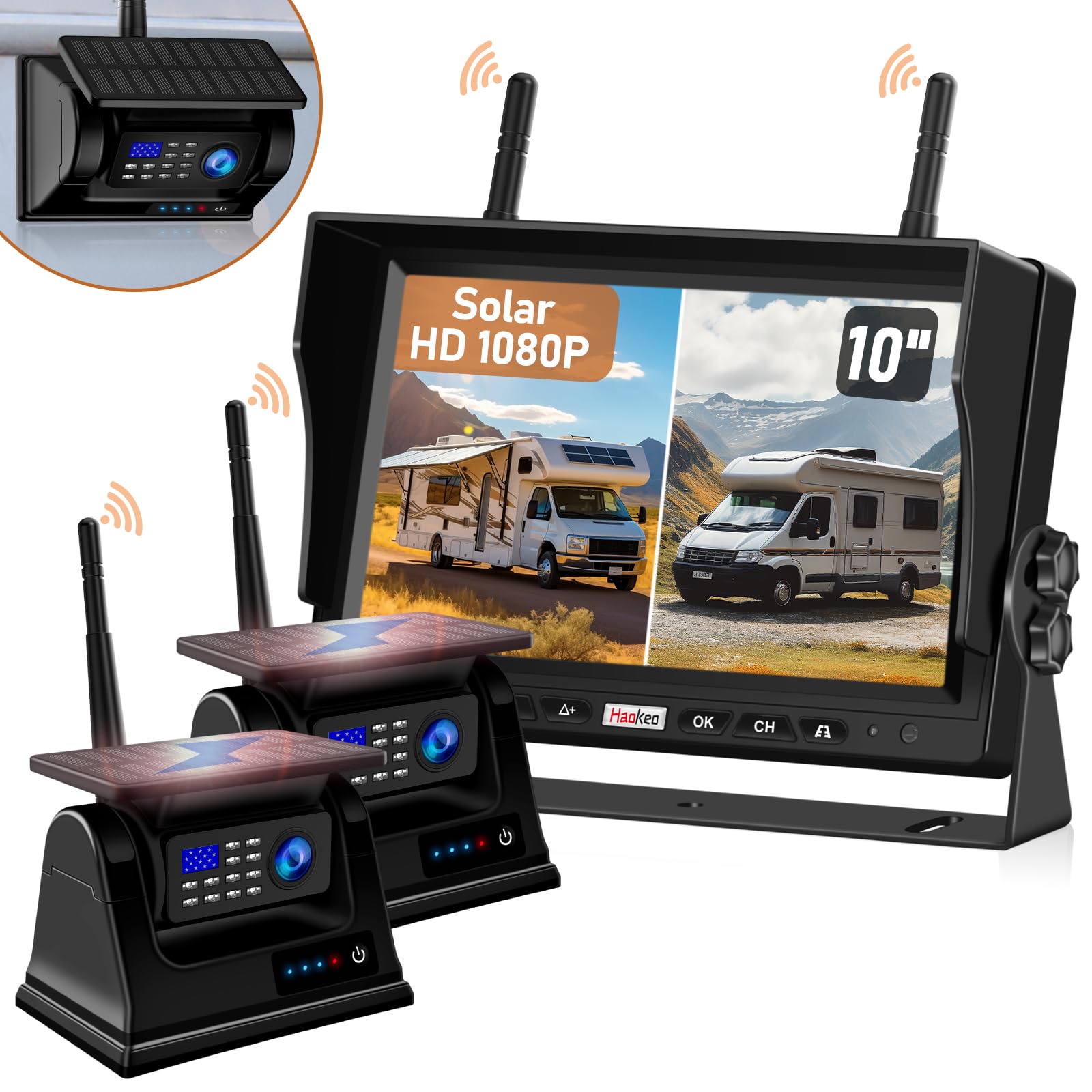 Amazon.com: Solar Wireless Backup Camera with 10'' DVR Monitor HD 1080P ...