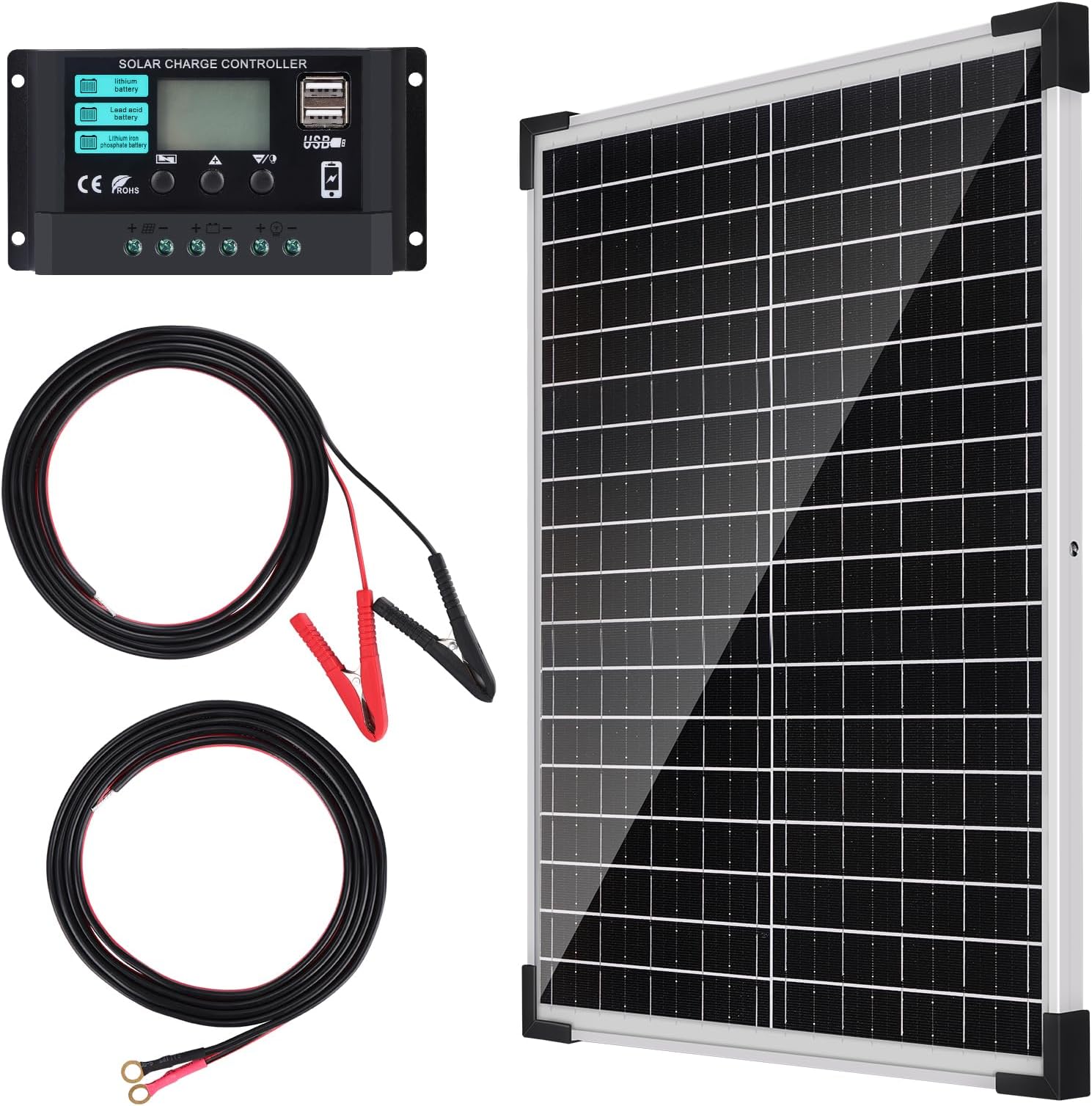 Amazon.com : DYVIAHOME 50W Solar Panels Kit 12V Monocrystalline Solar ...