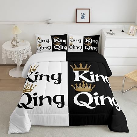 Amazon.com: Erosebridal King and Queen Crown Comforter Set Black White ...