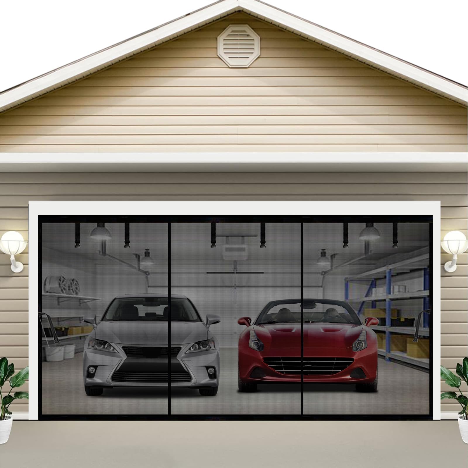 Magnetic Garage Screen Door 18x9FT for 2 Cars Garage Doors, Hands Free ...