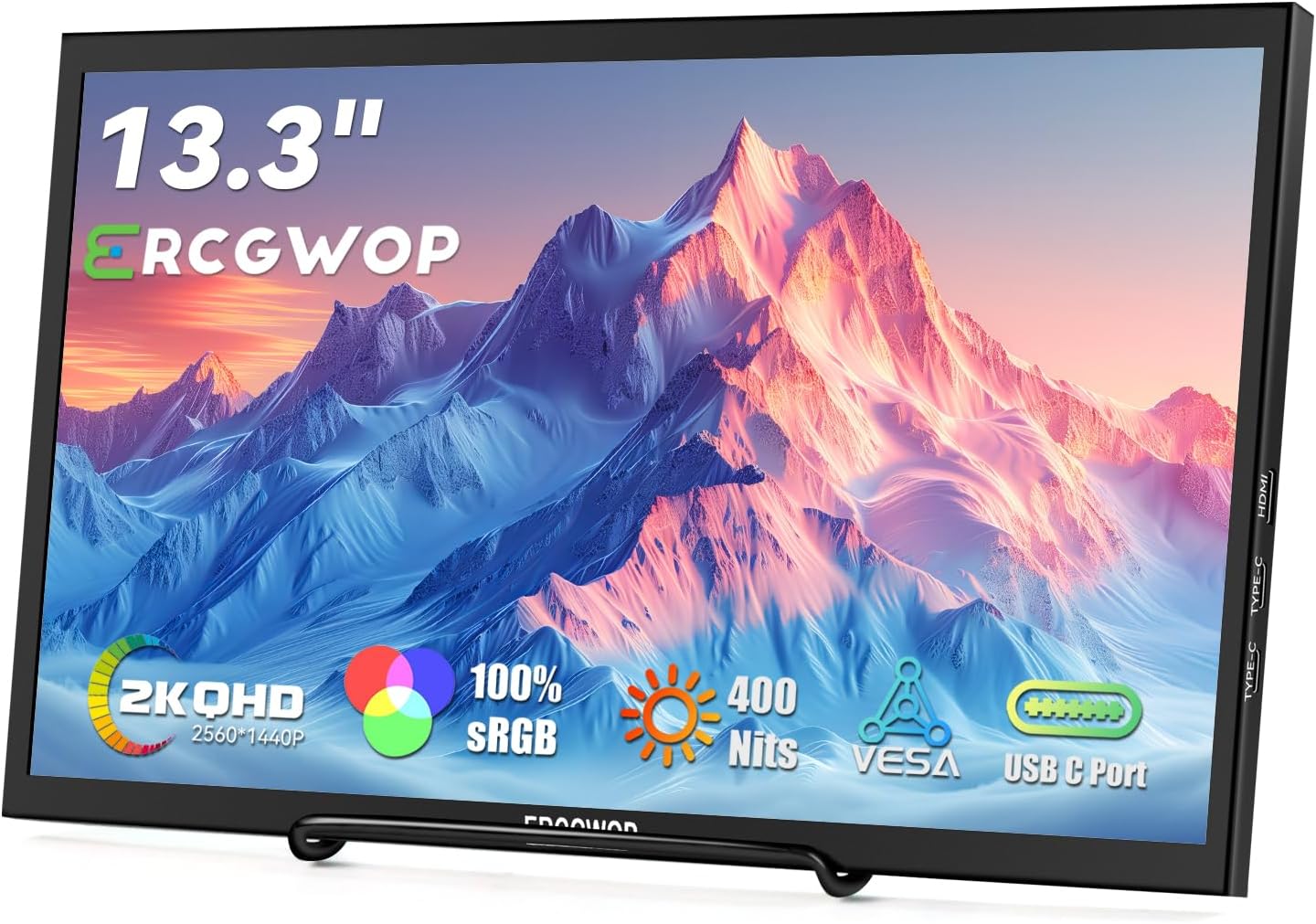 ERCGWOP Portable Monitor 13.3" 2K QHD 2560 * 1440P Portable Display IPS ...