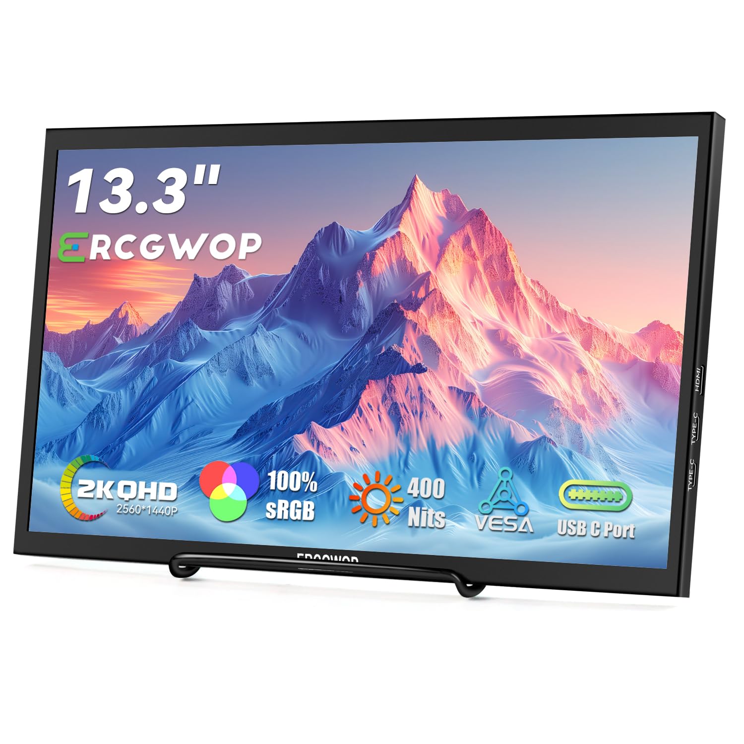 ERCGWOP Portable Monitor 13.3" 2K QHD 2560 * 1440P Portable Display IPS ...