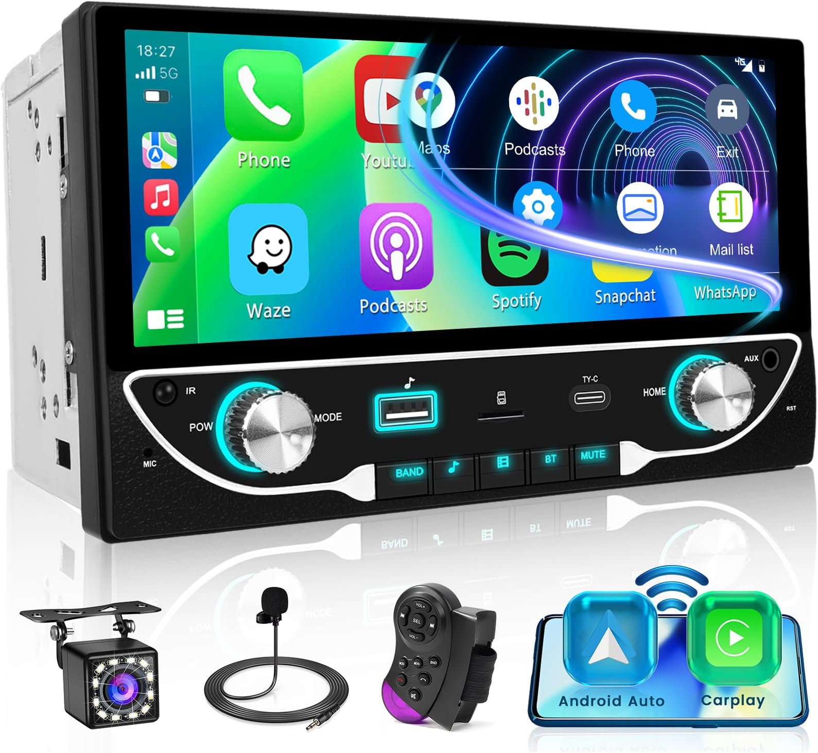Amazon.com: Wireless Carplay Double Din Radio with Android Auto, 6.86 ...