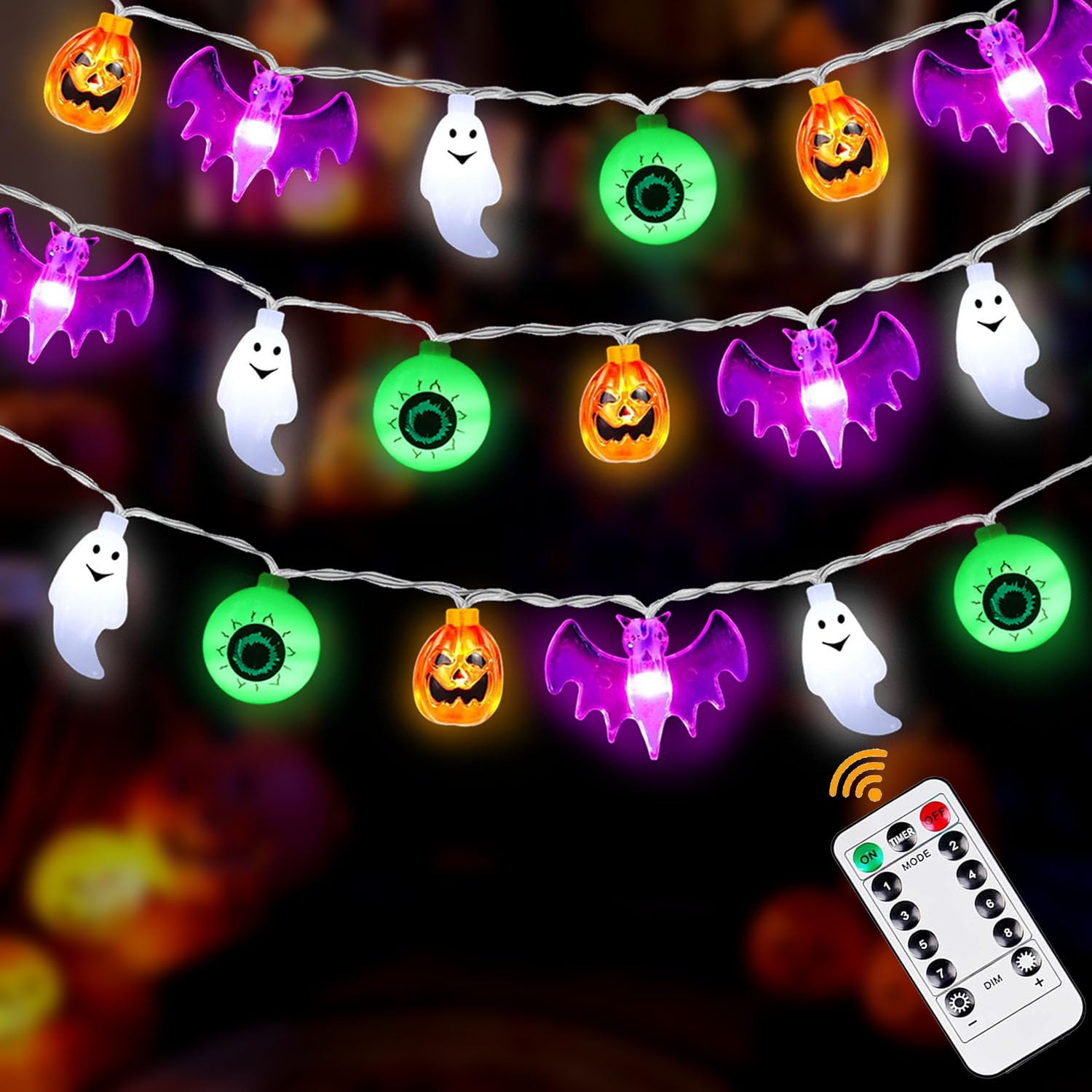 Amazon.com: Halloween Lights String, 50LED Pumpkin Bat Ghost Eyeball ...
