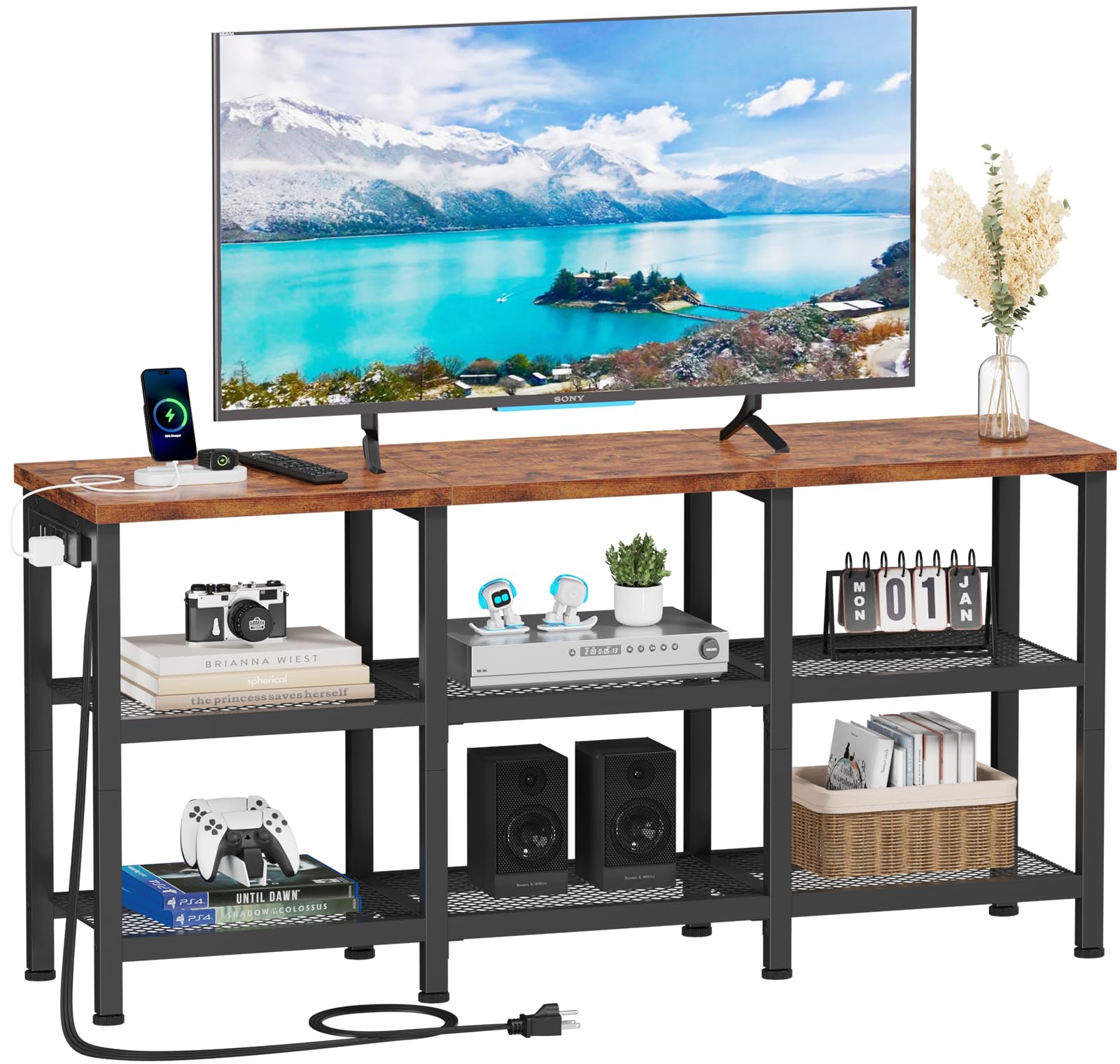 Amazon.com: Furologee TV Stand with Power Outlets, Small Entertainment ...