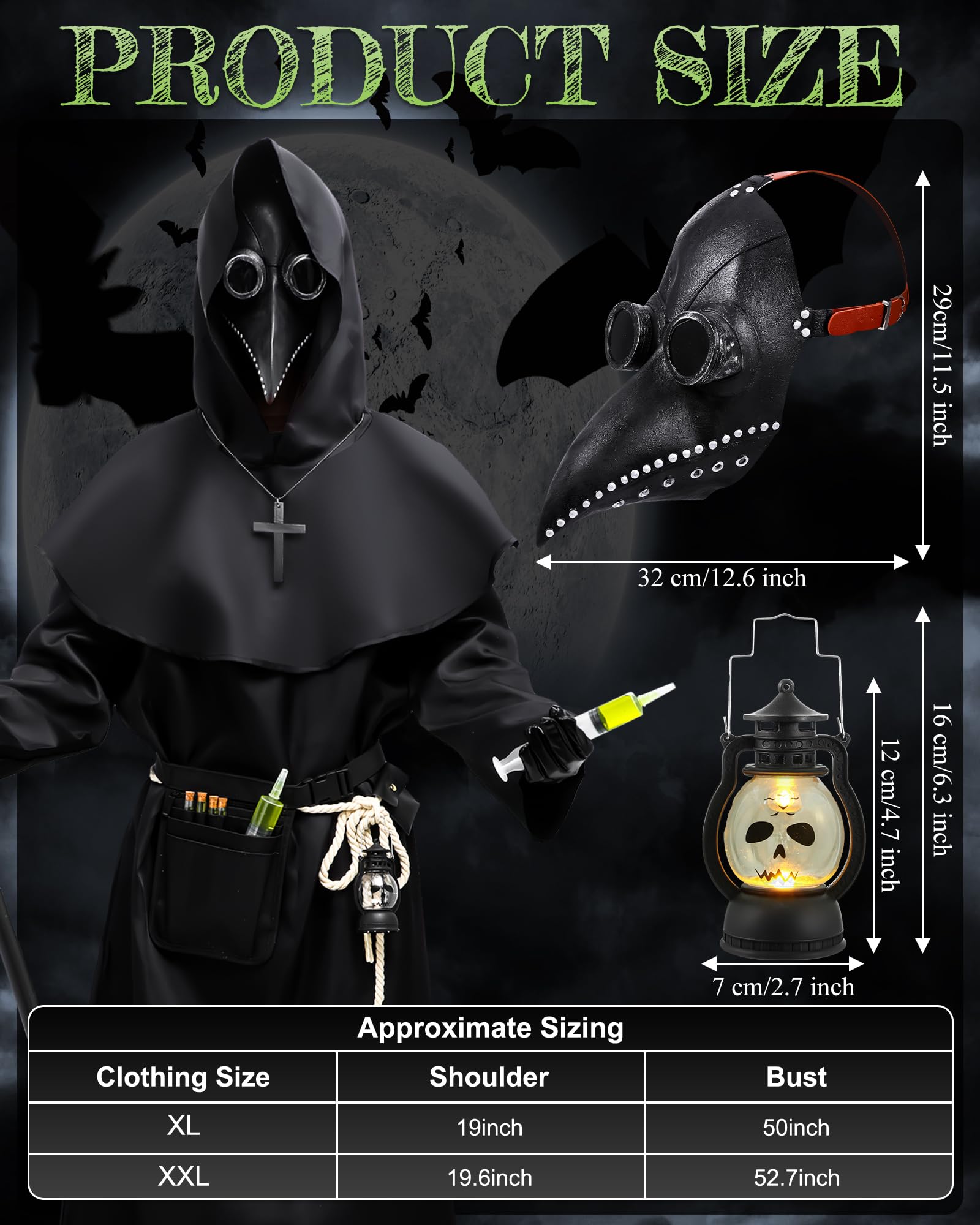 Xtinmee 14 Pcs Plague Doctor Mask Costumes Set Halloween Costume ...