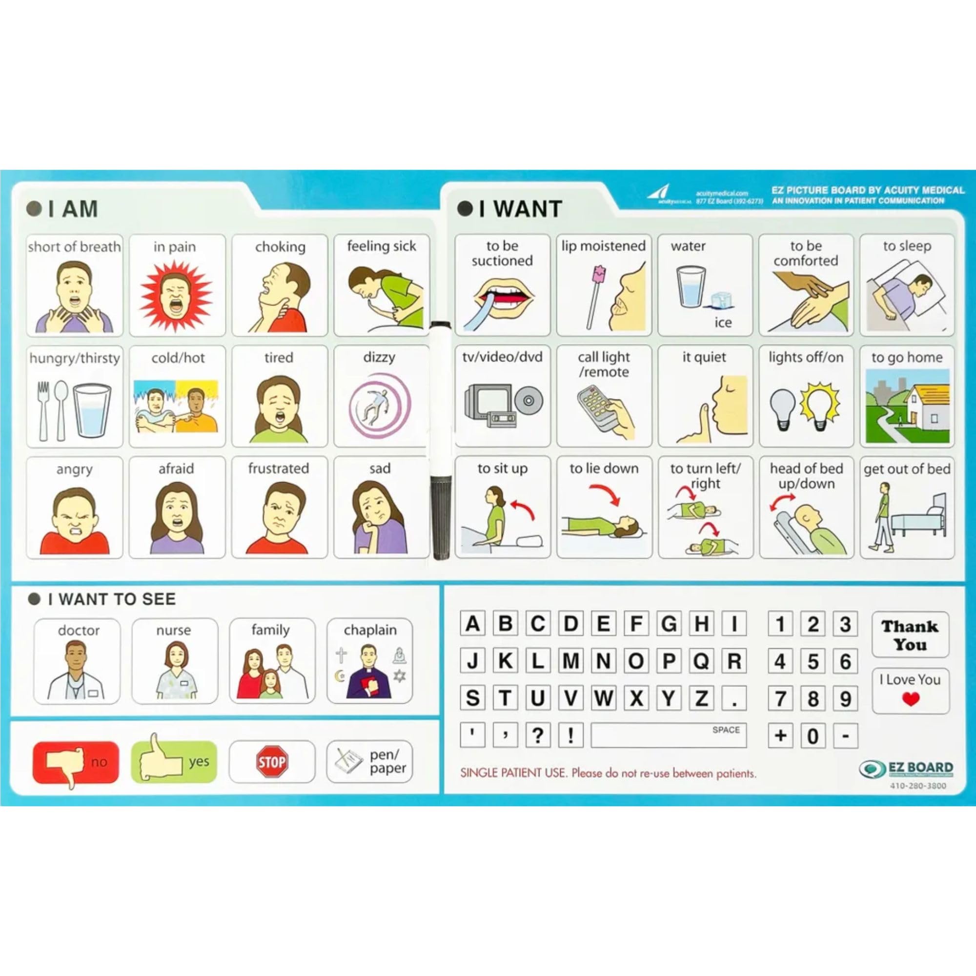 Amazon.com: Acuity Medical EZ Patient Communication Picture Board ...