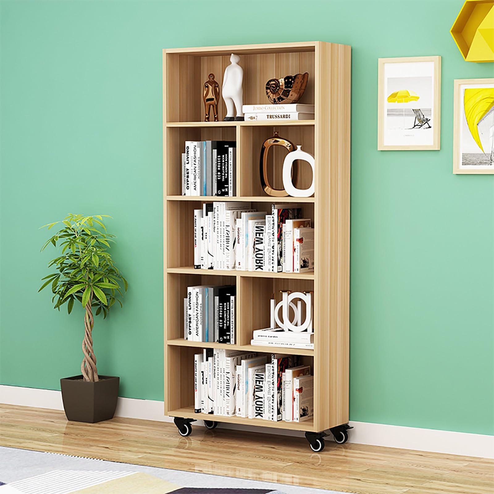 Amazon.com: Mobile Bookshelf with Wheels, 5 Tiers Large Open Shelves ...