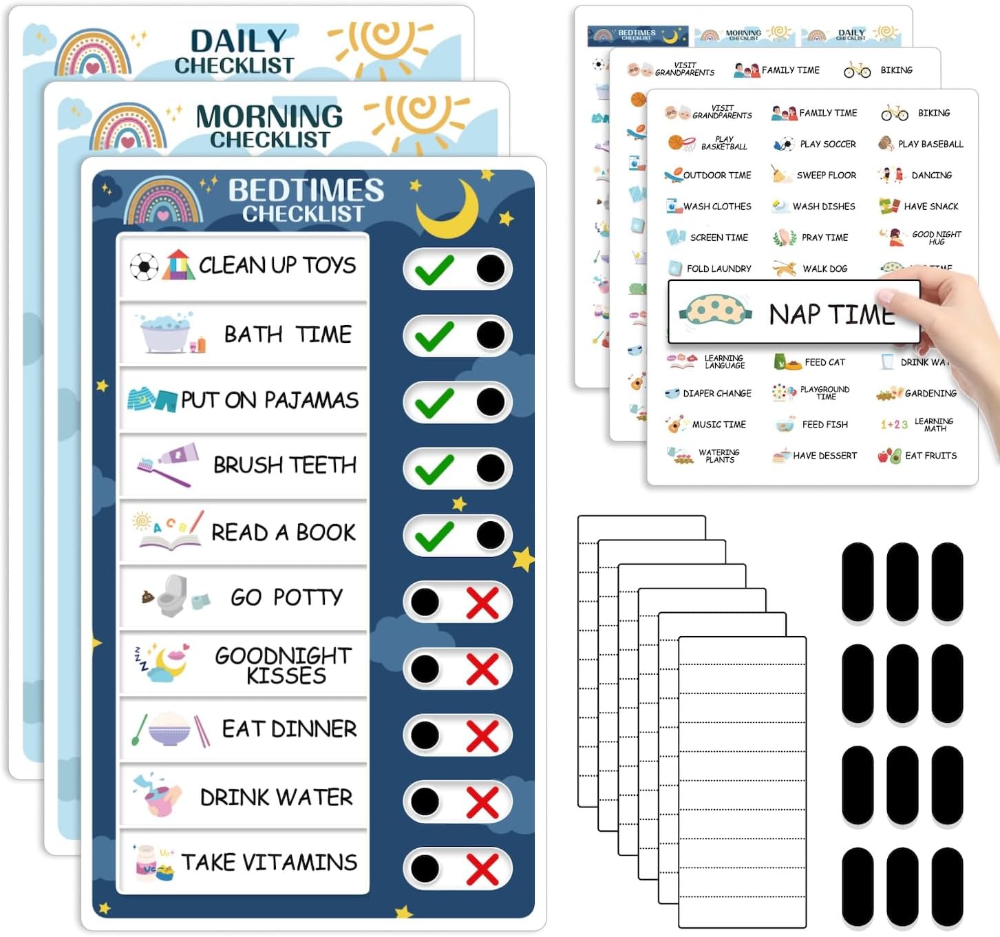3 in 1 Bedtime/Morning/Daily Routine Chart for Kids, Magnetic Chore ...