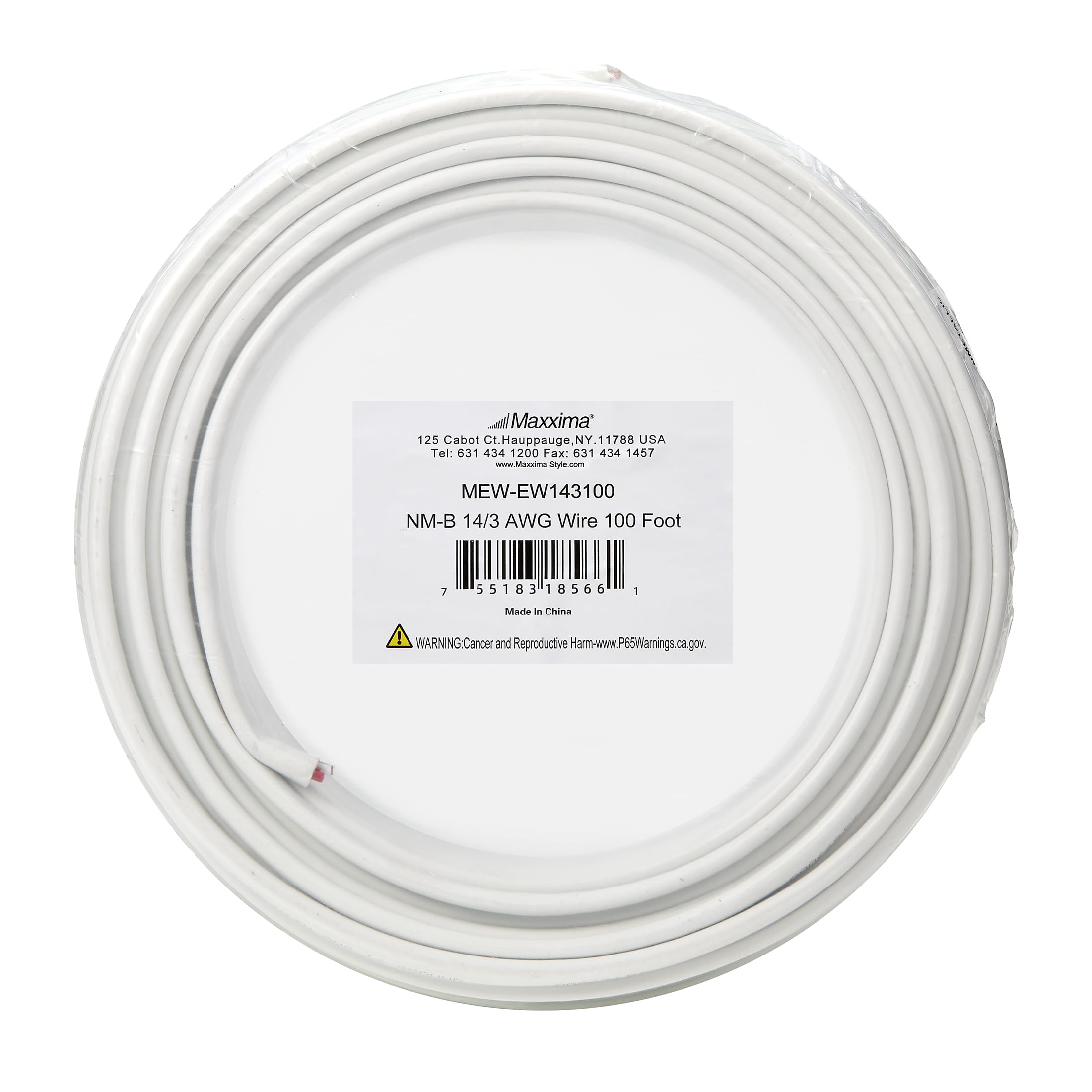 Amazon.com: Maxxima 100 Ft. 14/3 White NM-B Solid Copper W/G Electrical ...