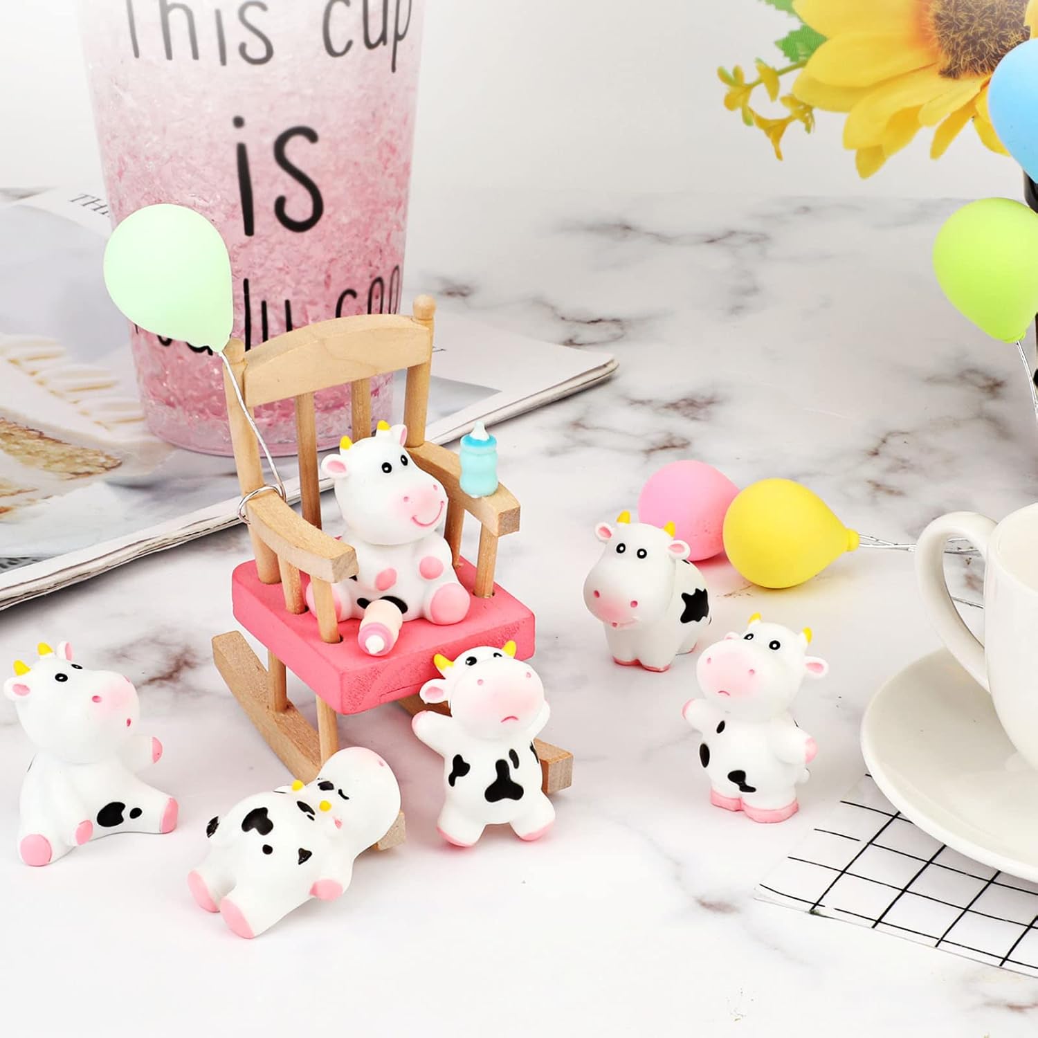 14Pcs Cute Cow Figures Set, Cow and Baby Bottle Toys Mini Resin Cow ...