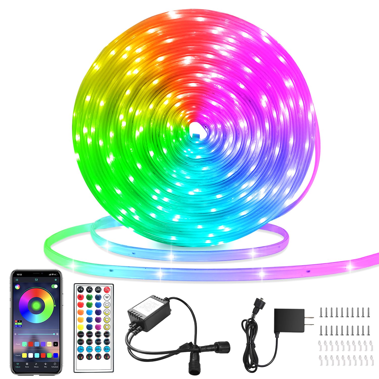 vimeeepro 66Ft Outdoor Waterproof LED Strip Lights,Music Sync RGB IP68 ...
