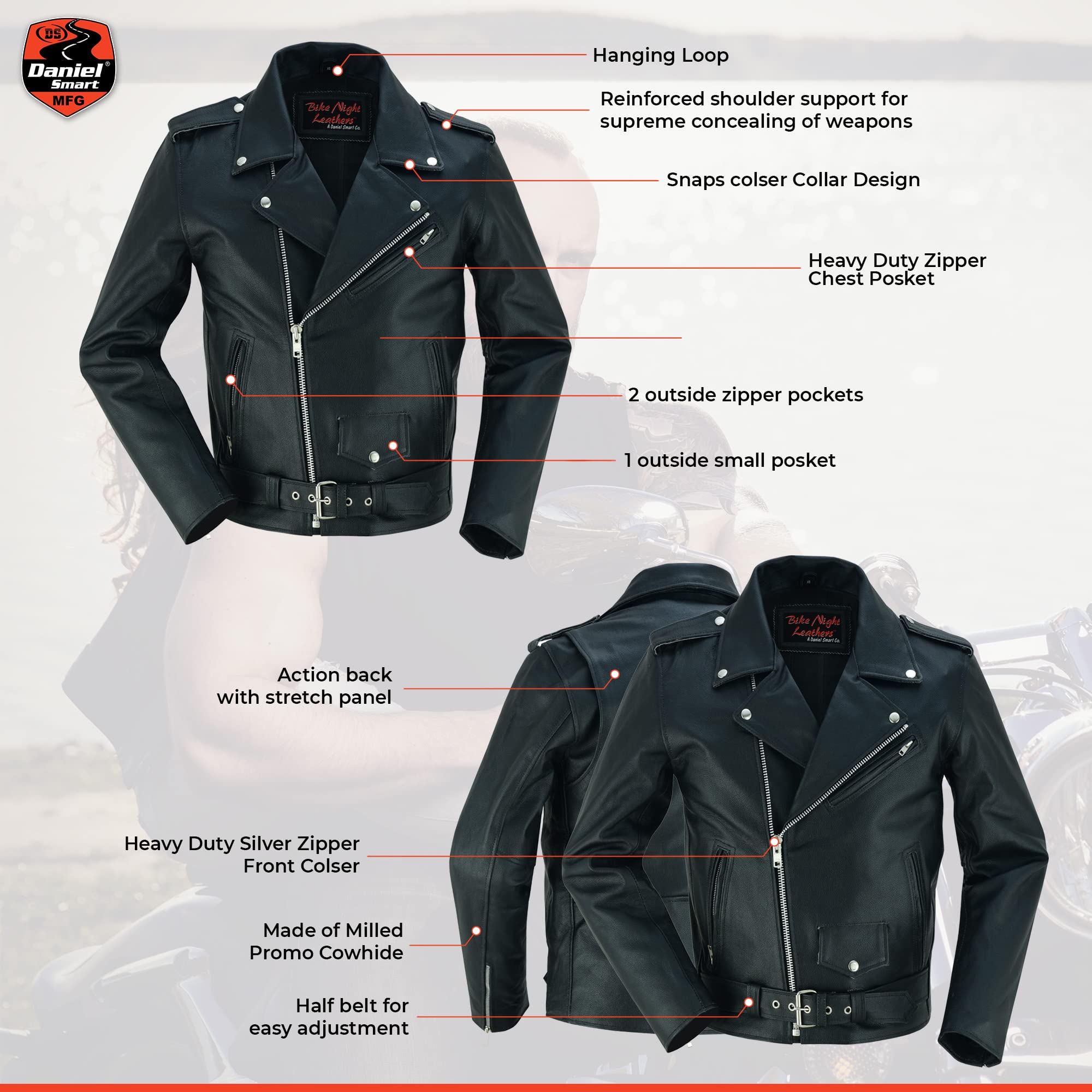 Snapklik.com : Daniel Smart Leather Motorcycle Jacket For Men Genuine ...