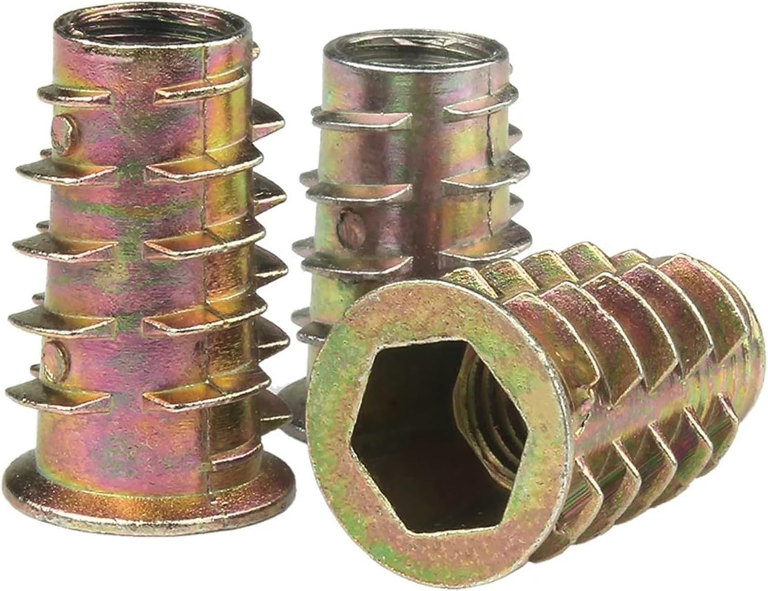Amazon.com: 10pcs Zinc Alloy Thread for Wood Insert Nut Flanged Hex ...