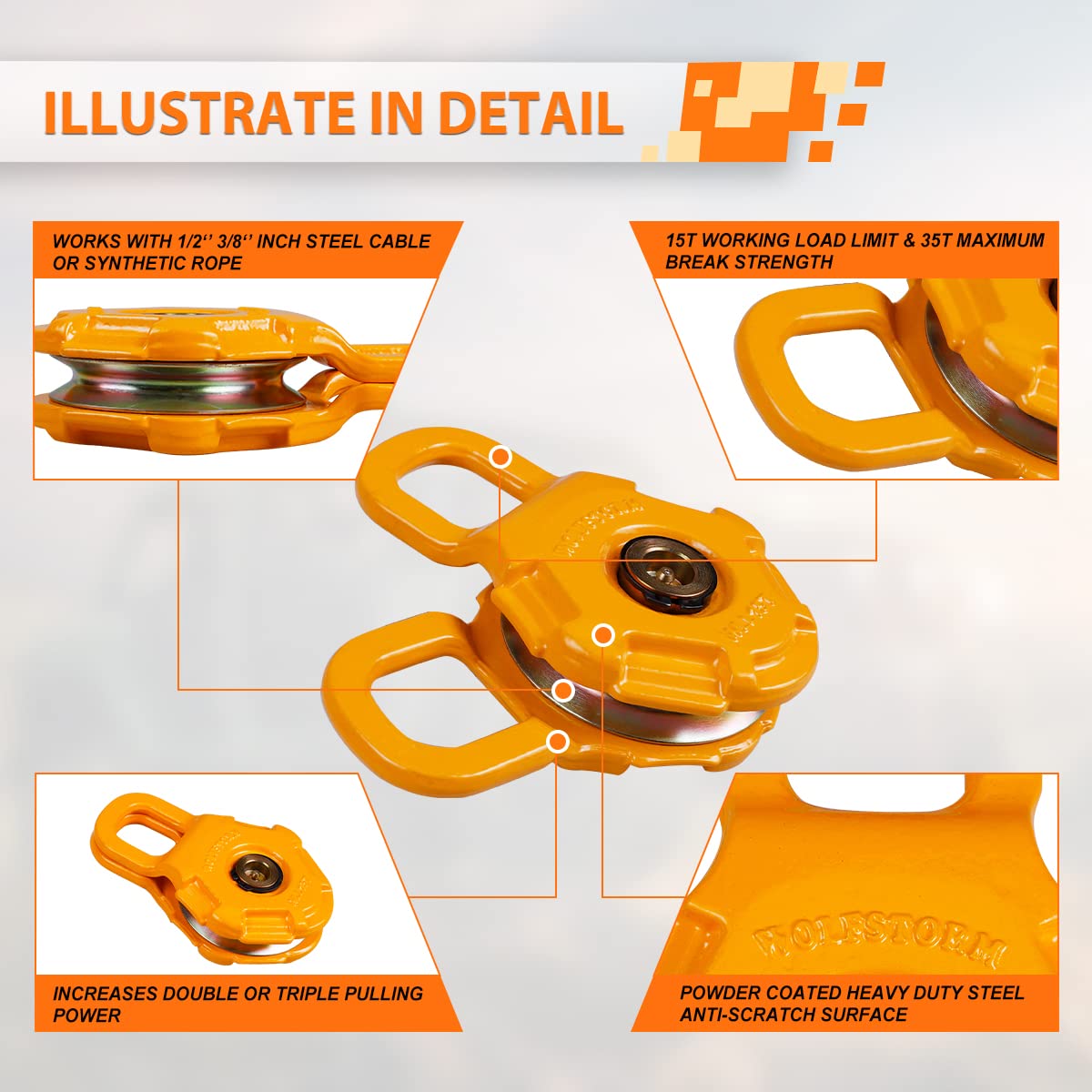 METOWARE 10T Winch Snatch Block Towing Pulley Blocks 22,000 LBS ...