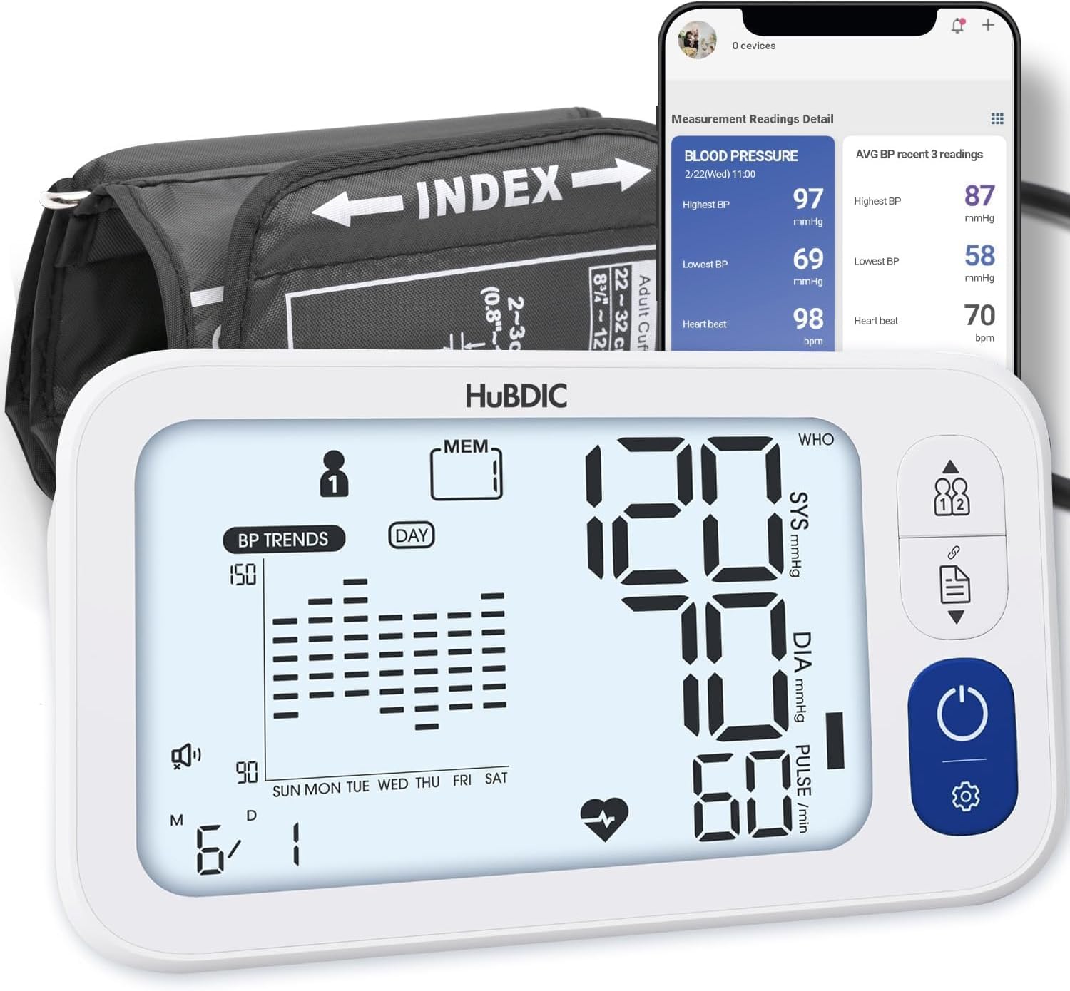 HubiCare Automatic Blood Pressure Monitor, Potable Digital BP Measuring ...