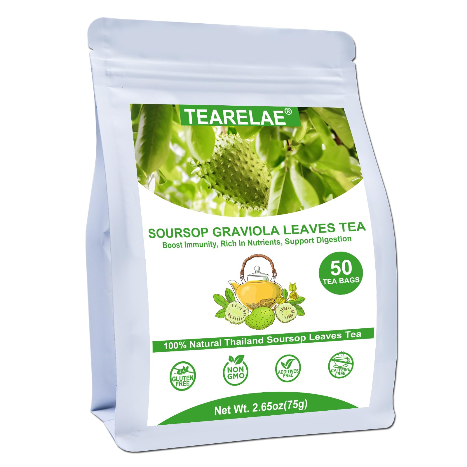 TEARELAE - Soursop Leaves Tea - 50 Count - 100% Pure Soursop Graviola ...