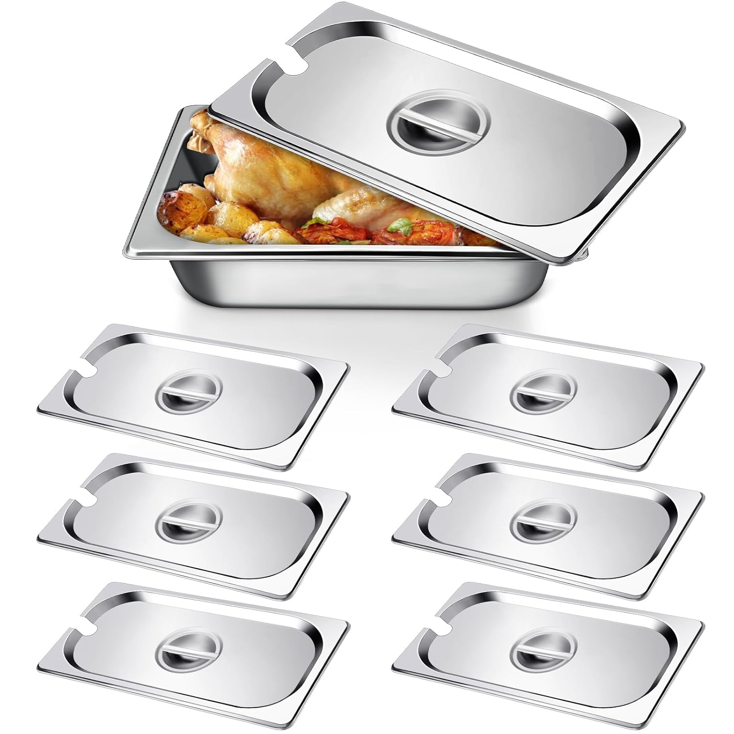 Amazon.com: Bokon 6 Pack 1/3 Steam Table Pan Covers Stainless Steel ...