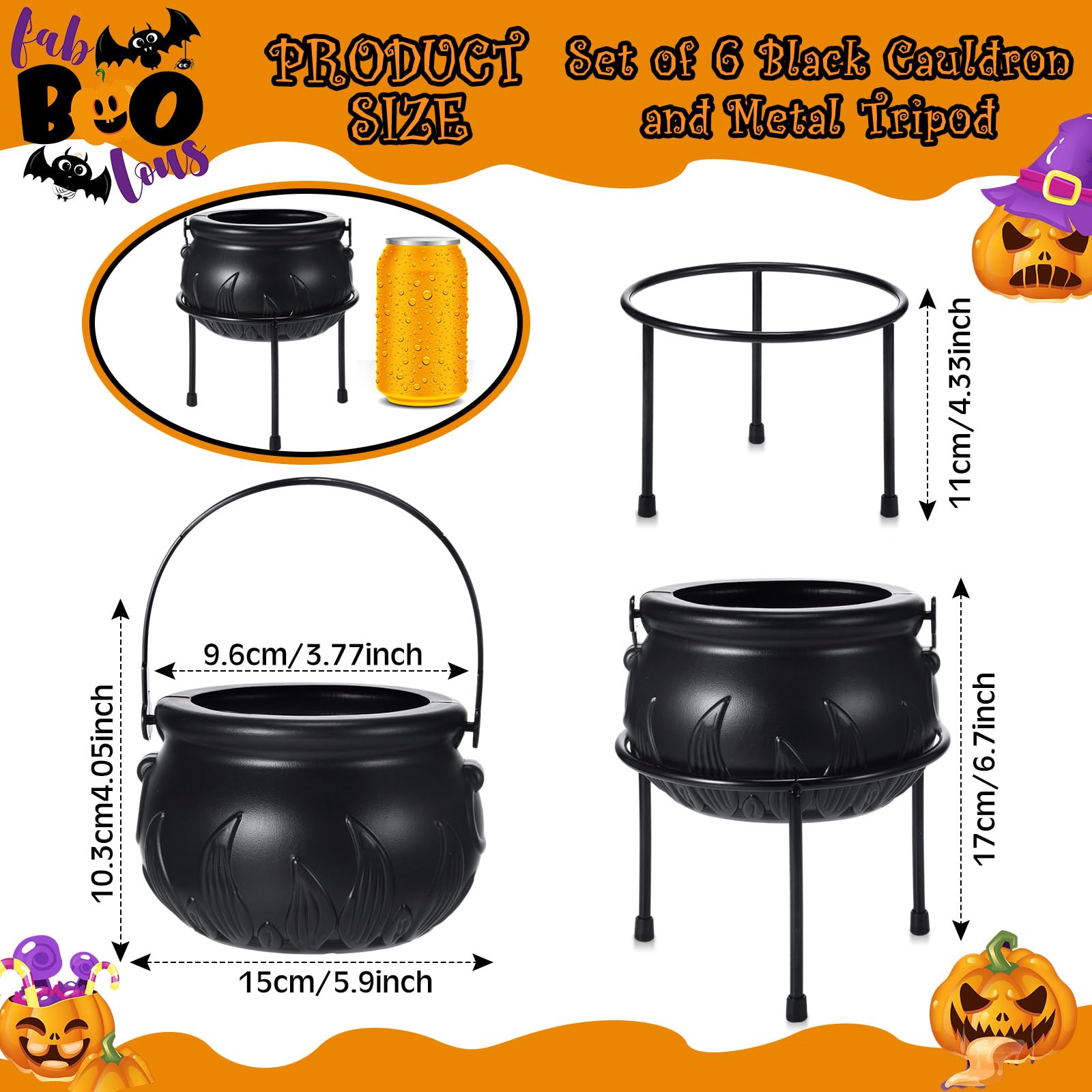 Snapklik.com : 6 Pcs Halloween Witch Cauldron Candy Serving Bowl Set ...