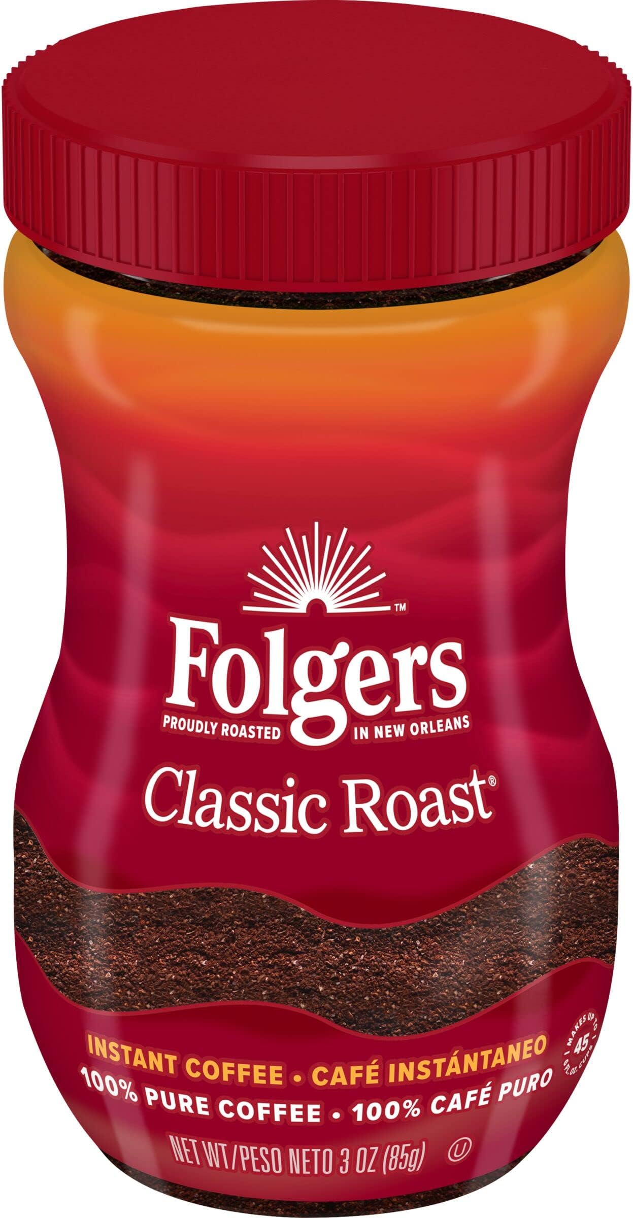 Amazon.com : Folgers 20083 Classic Roast Instant Coffee Crystals, 3 ...