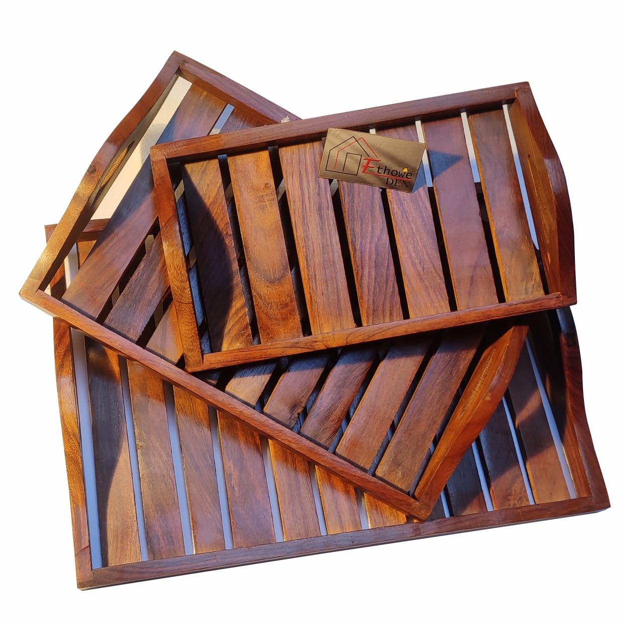 ETHOWEDEN Wooden Serving Tray Ottoman Tray Set of 3 Modern Decorative ...