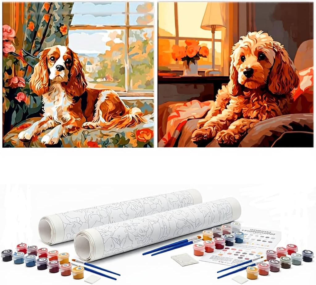 Amazon.com: 2Packs Paint by Numbers Kit for Adults,20X16IN DIY Cavalier ...