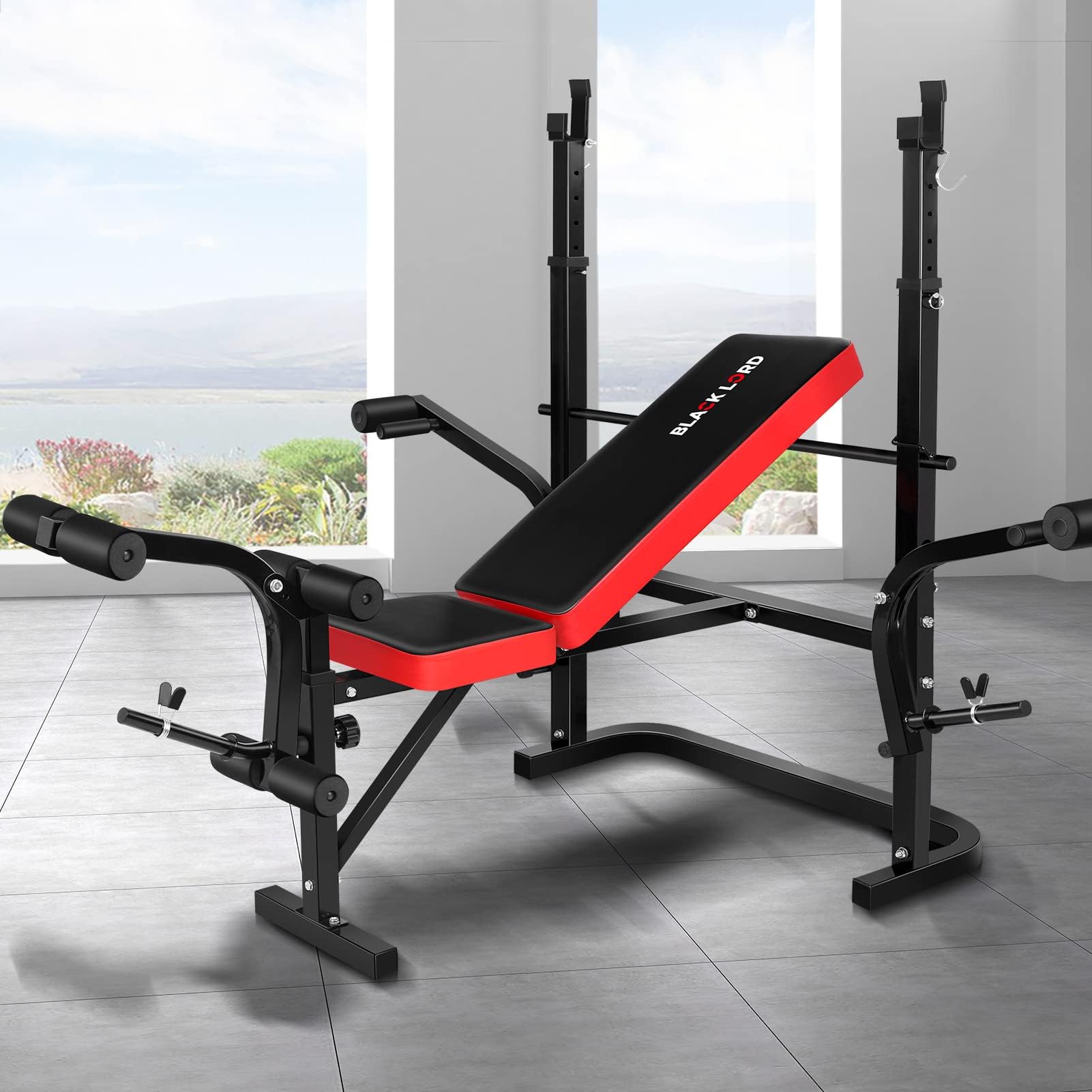 BLACK LORD Adjustable Weight Bench Press with Barbell Rack, 8-in-1 ...
