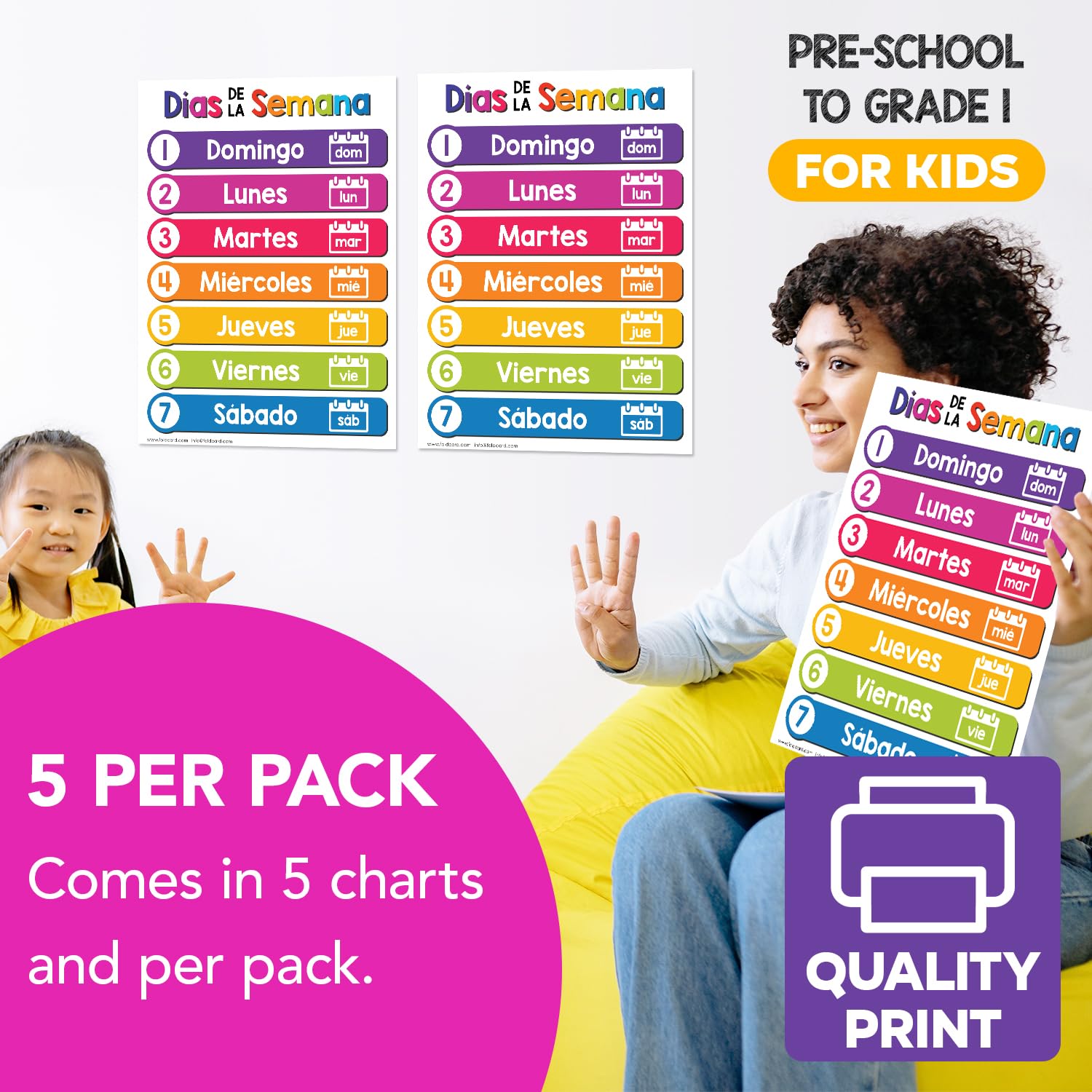 Snapklik.com : Días De La Semana Spanish Chart For Preschool To ...
