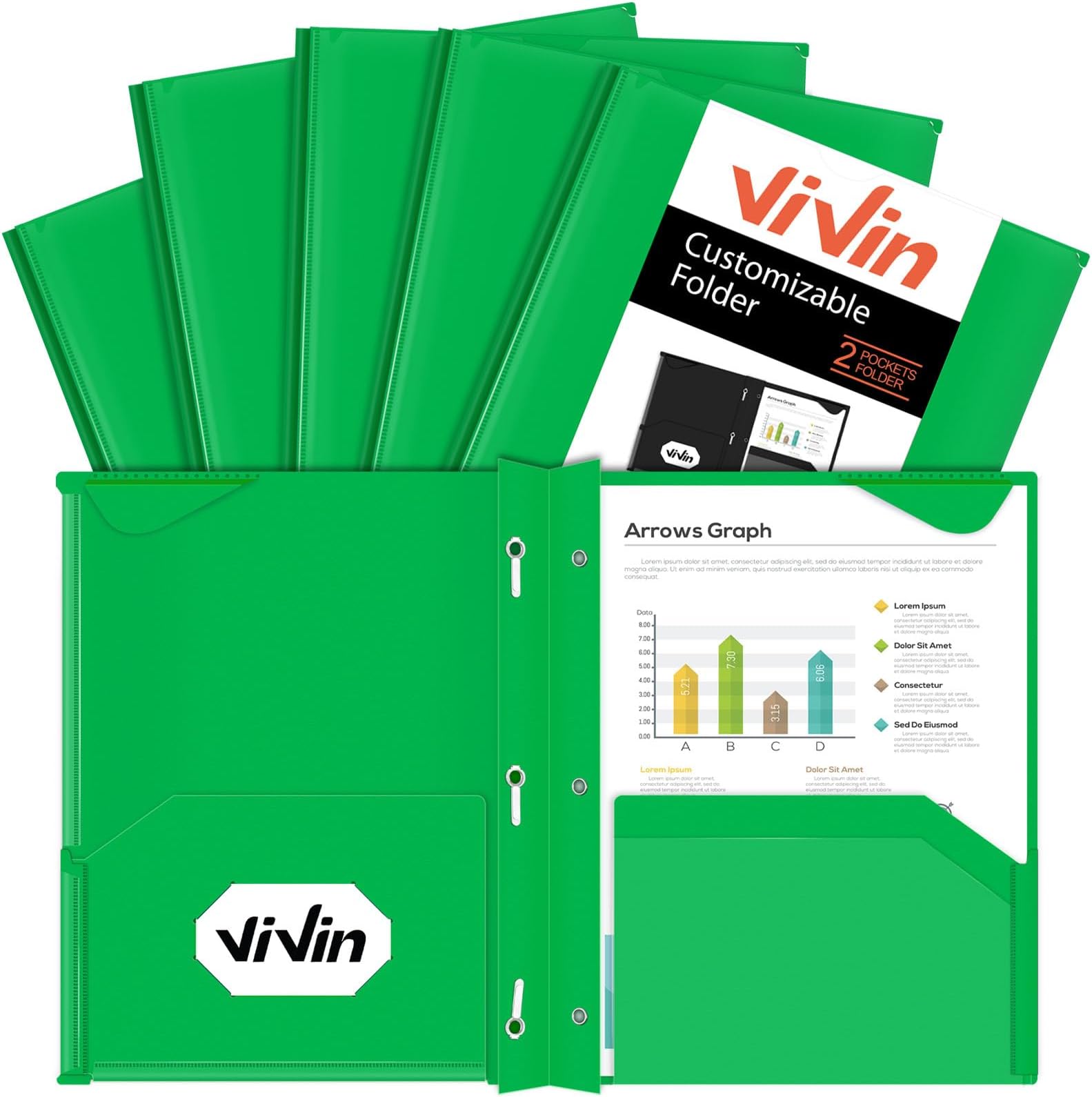 Amazon.com : ViVin 3 Prongs Folders with Pocket, 6 Pack, Heavyweight ...