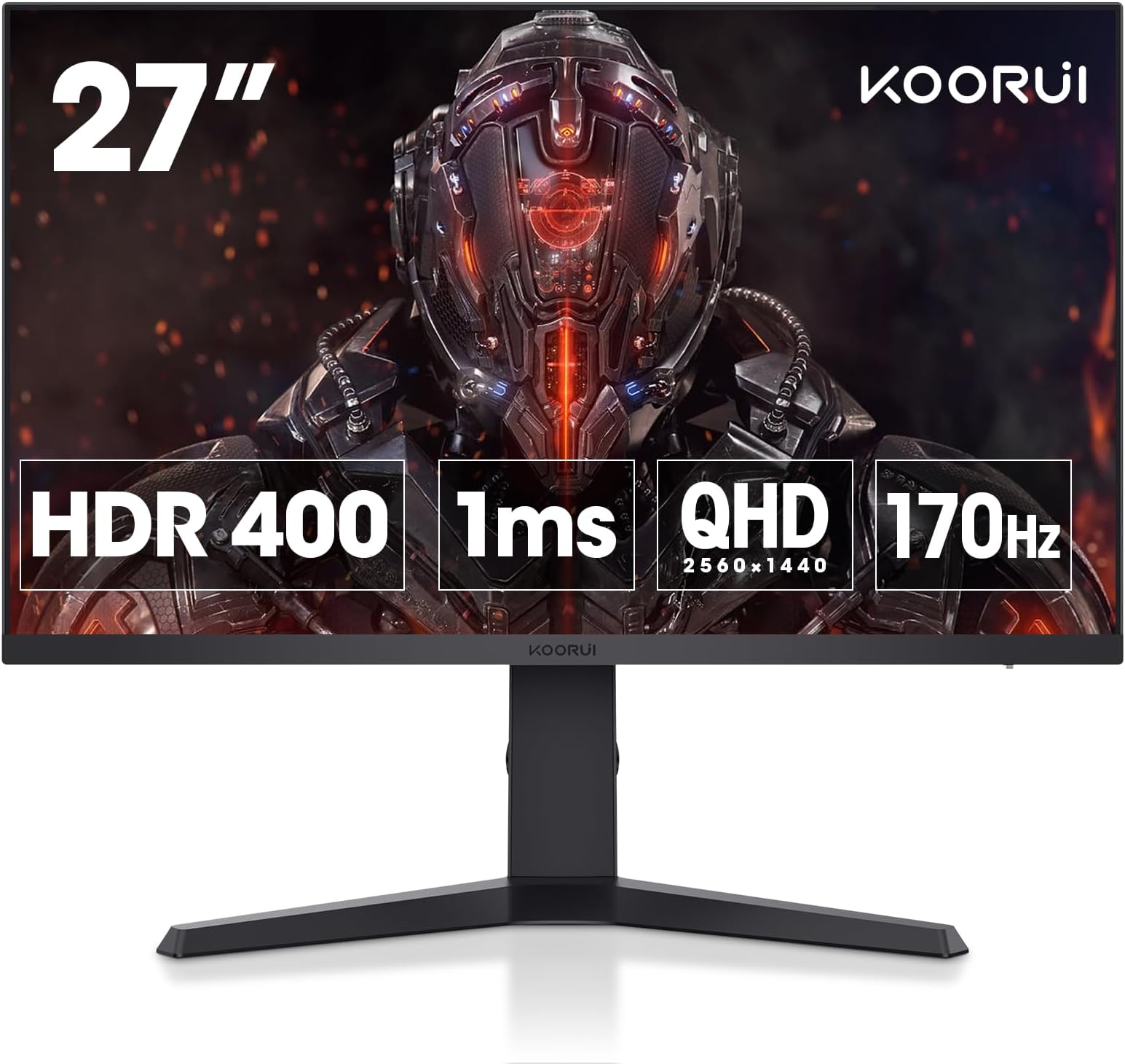 KOORUI Gaming 27" 1440P HDR400 Monitor（27E3Q）– QHD(2560 x 1440), 170Hz ...