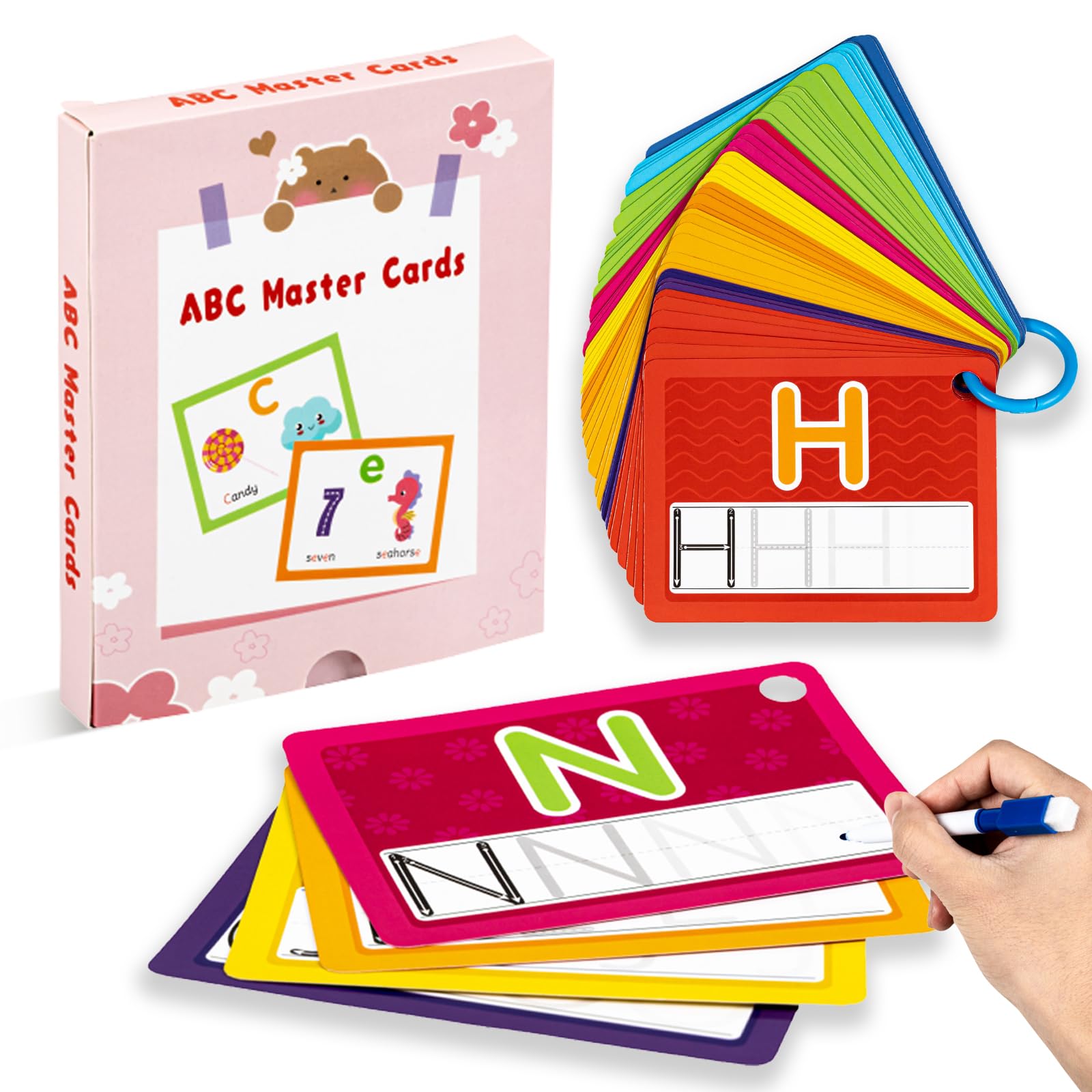 Buy Alphabet Flash Cards, 52 Uppercase and Lowercase ABC Flash Cards, Letter Tracing Words ...