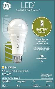 GE Lighting LED+ Backup Battery Light Bulb, Emergency Light Bulb ...