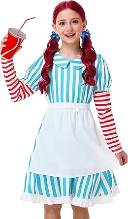 Amazon.com: Deerose Girls Halloween Fast Food Dress with Apron Striped ...