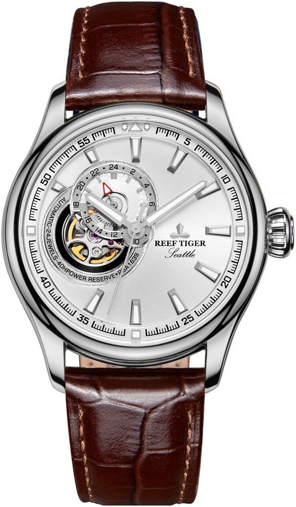 Amazon.com: REEF TIGER Casual Watches for Men Stainless Steel Leather ...