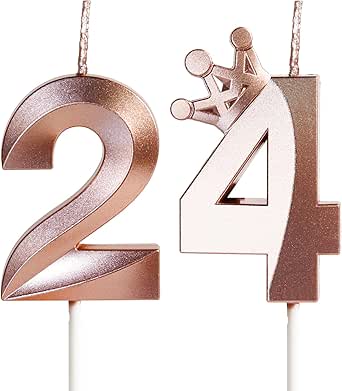 Amazon.com: 24th Birthday Candles for Cake, Number 24 Rose Gold Candles ...