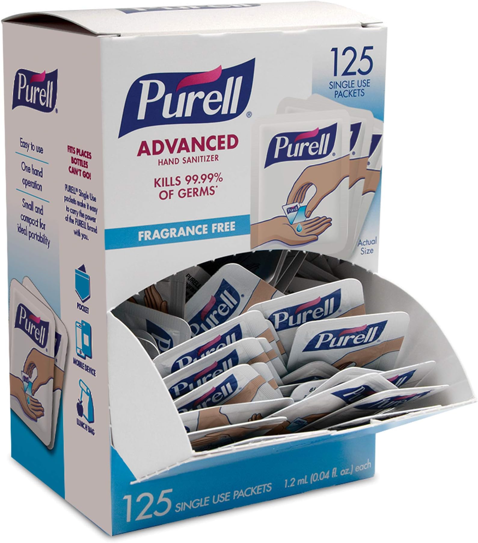 Purell Singles Advanced Hand Sanitizer Gel Fragrance Free 125 Count ...