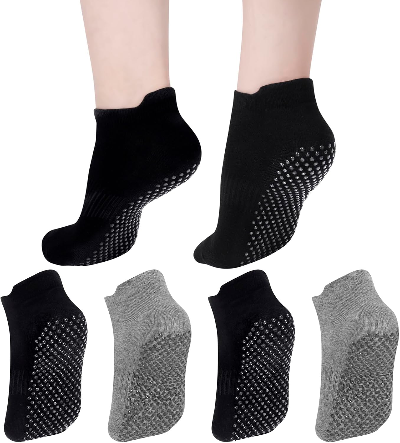 LAOKEAI 4 Packs Non Slip Yoga Socks Pilates Socks Women, Anti Slip Grip ...