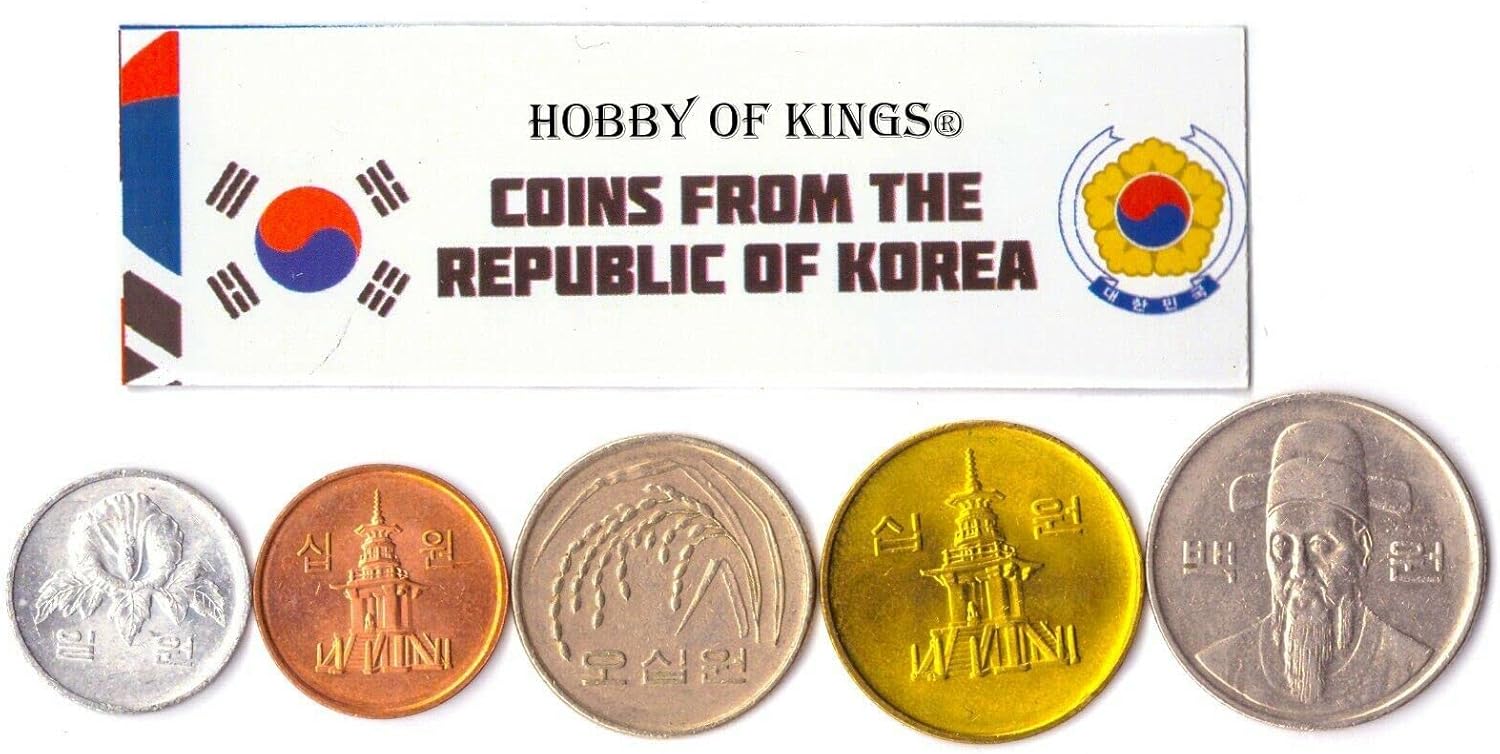 Korea 5 Mixed Coins | 1 Won to 100 Won | Korean Currency Since 1966