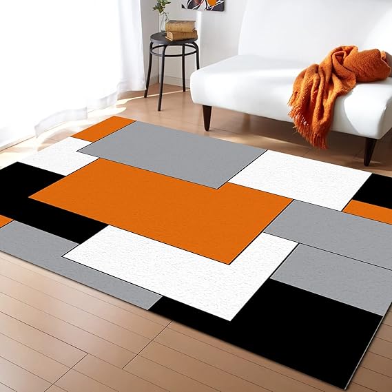 Amazon.com: Orange Black Geometric Area Rugs Indoor Non-Slip Rectangle ...